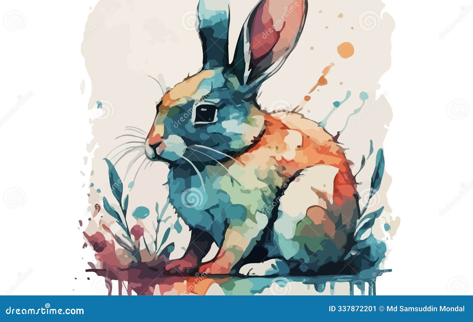 Watercolor Illustration of Bunny, Botanical Illustration, Flowers ...