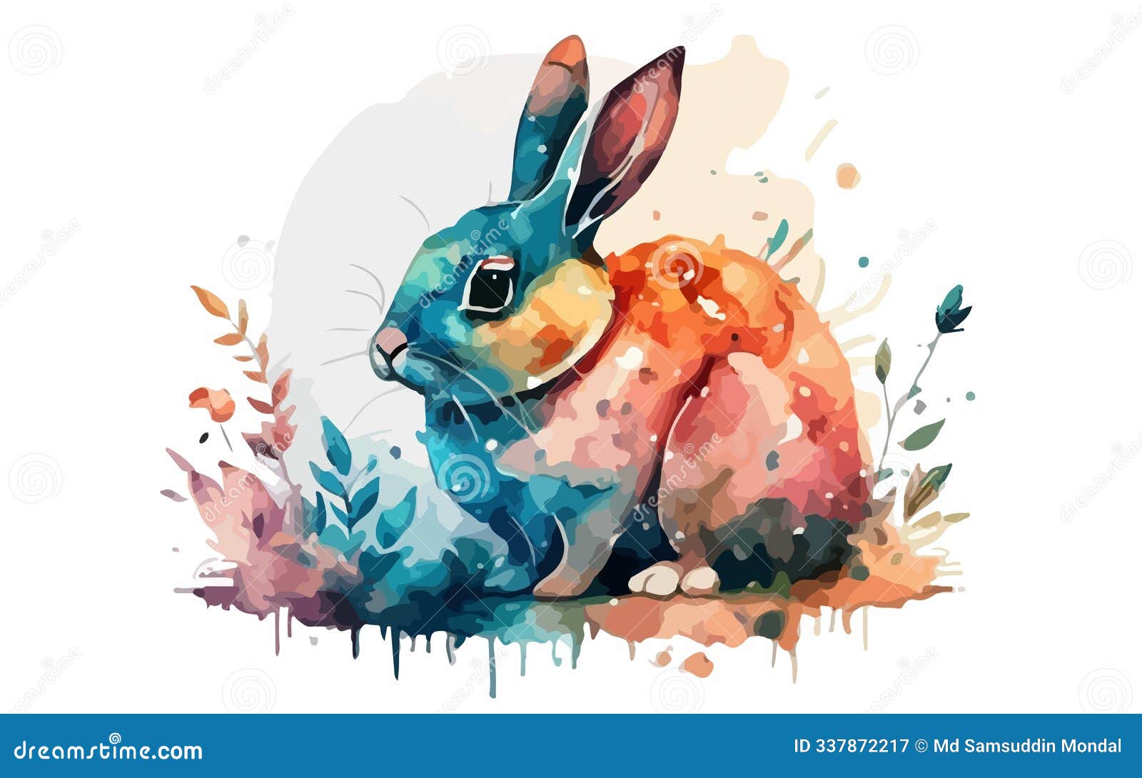 Watercolor Illustration of Bunny, Botanical Illustration, Flowers ...