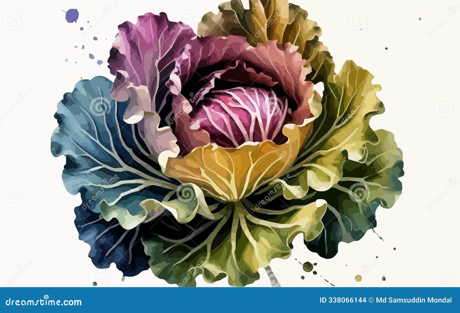 Watercolor Illustration of Cabbage Plant, Botanical Illustration ...