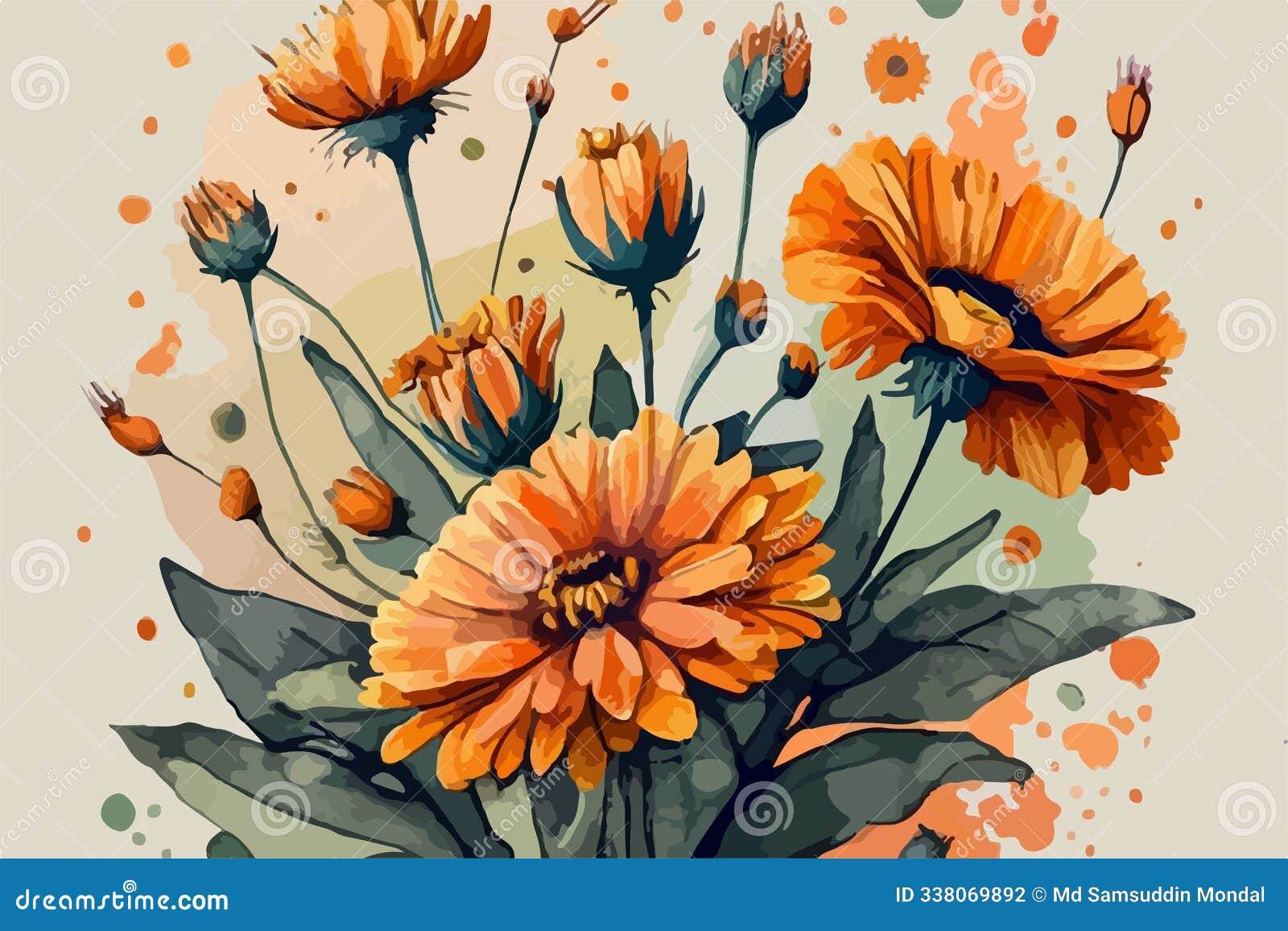 Watercolor Illustration of Calendula Flower, Botanical Illustration ...