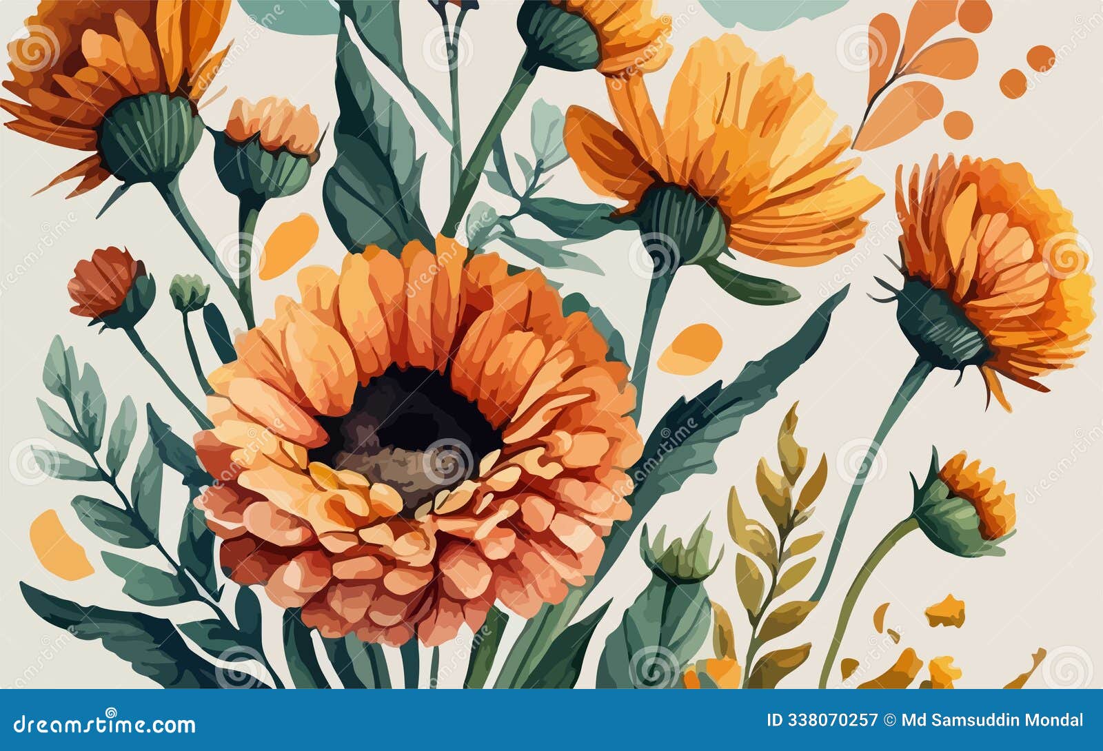 Watercolor Illustration of Calendula Flower, Botanical Illustration ...