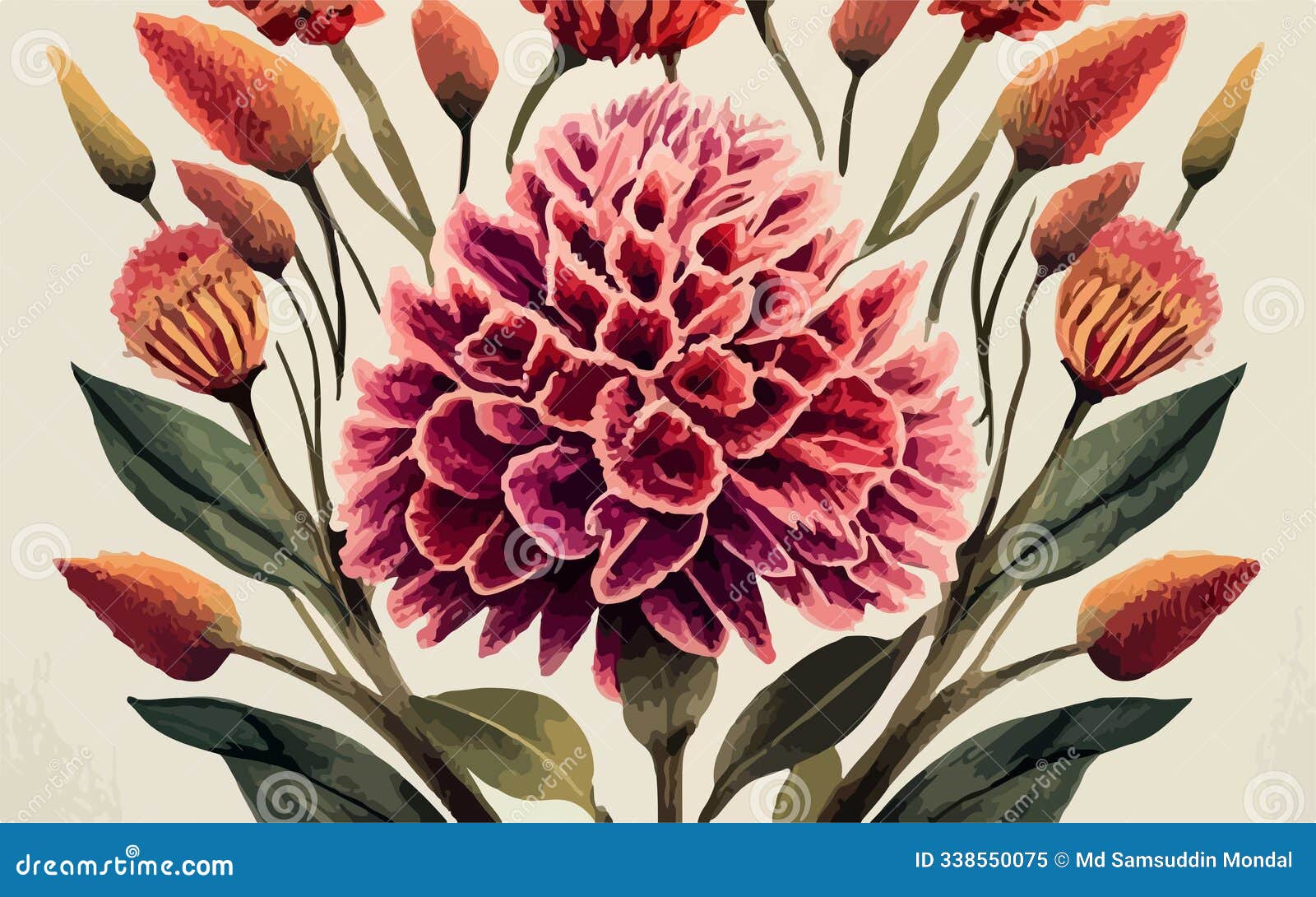 Watercolor Illustration of Cockscomb Flower, Botanical Illustration ...