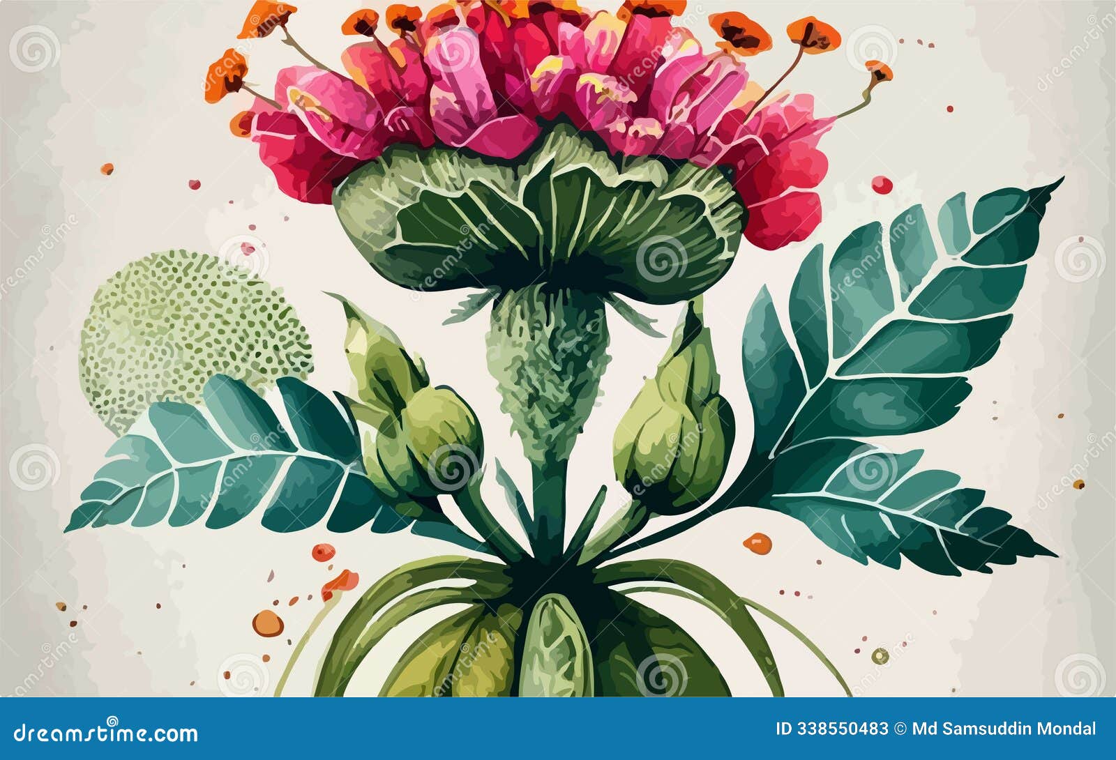 Watercolor Illustration of Cockscomb Flower, Botanical Illustration ...