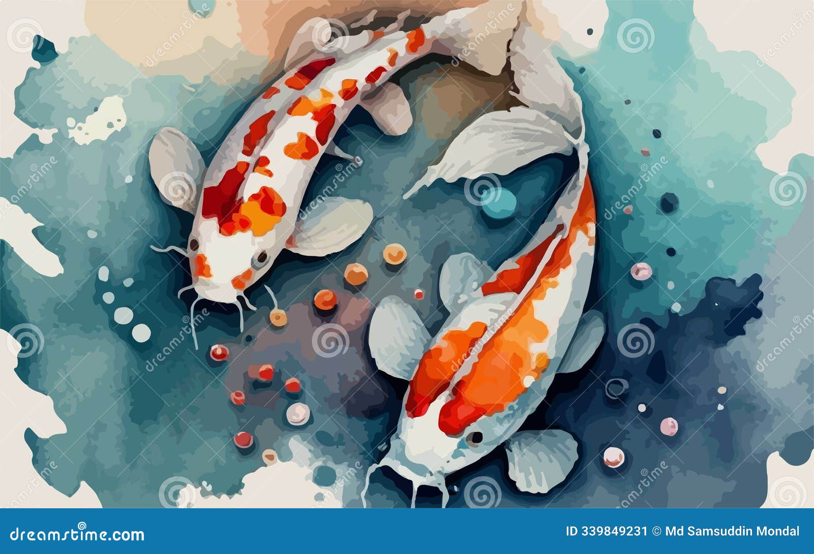 Watercolor Illustration of Koi Fish, Botanical Illustration, Flowers ...