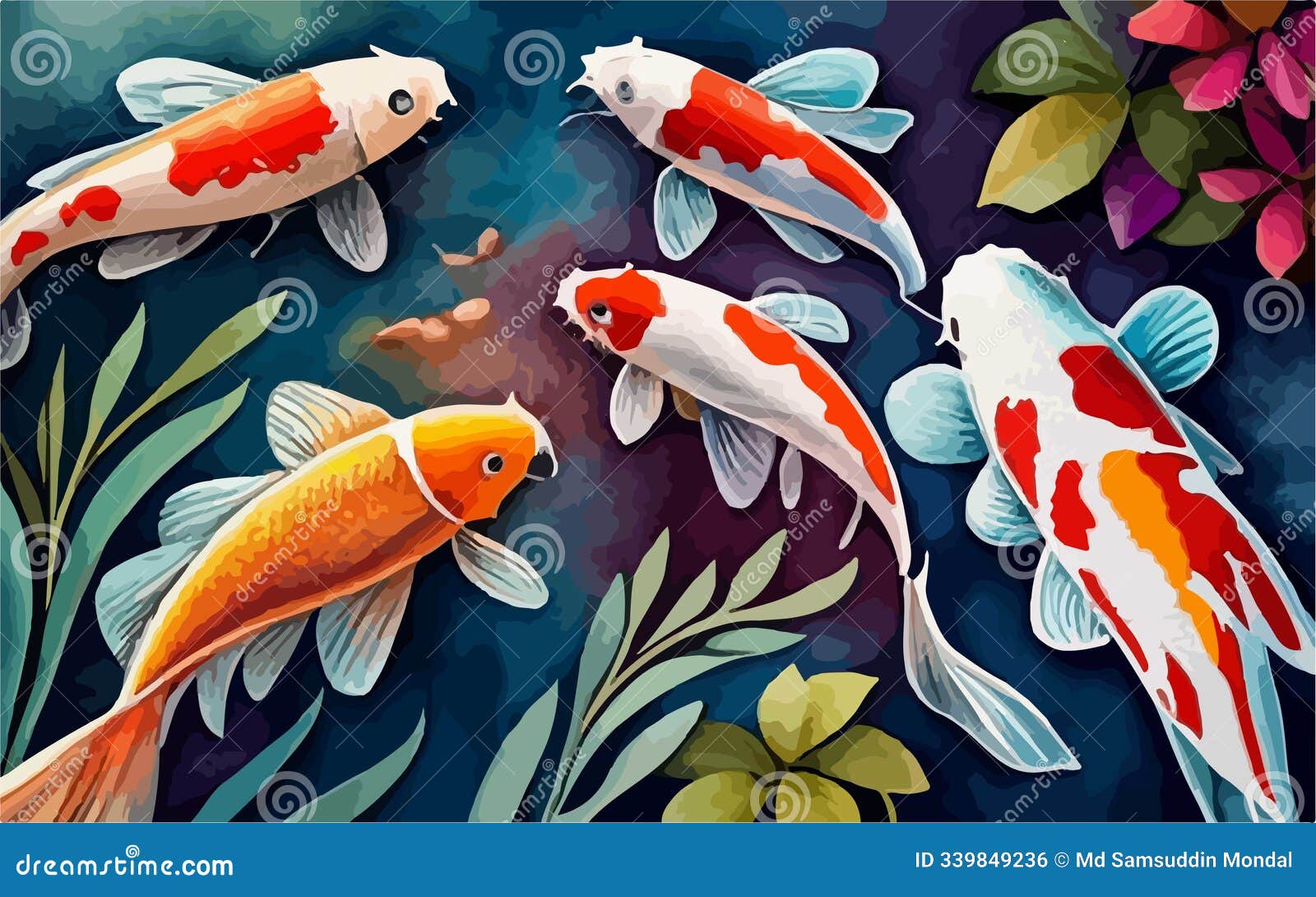 Watercolor Illustration of Koi Fish, Botanical Illustration, Flowers ...