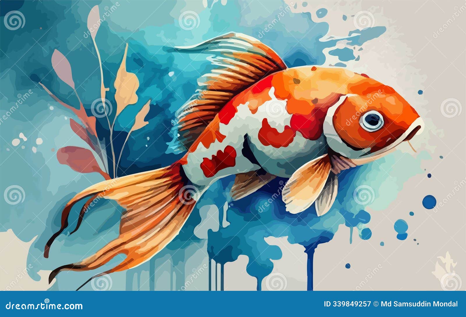 Watercolor Illustration of Koi Fish, Botanical Illustration, Flowers ...