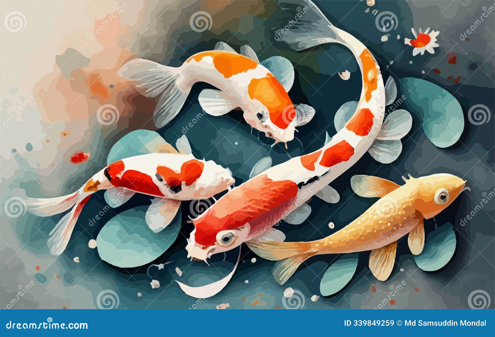 Watercolor Illustration of Koi Fish, Botanical Illustration, Flowers ...