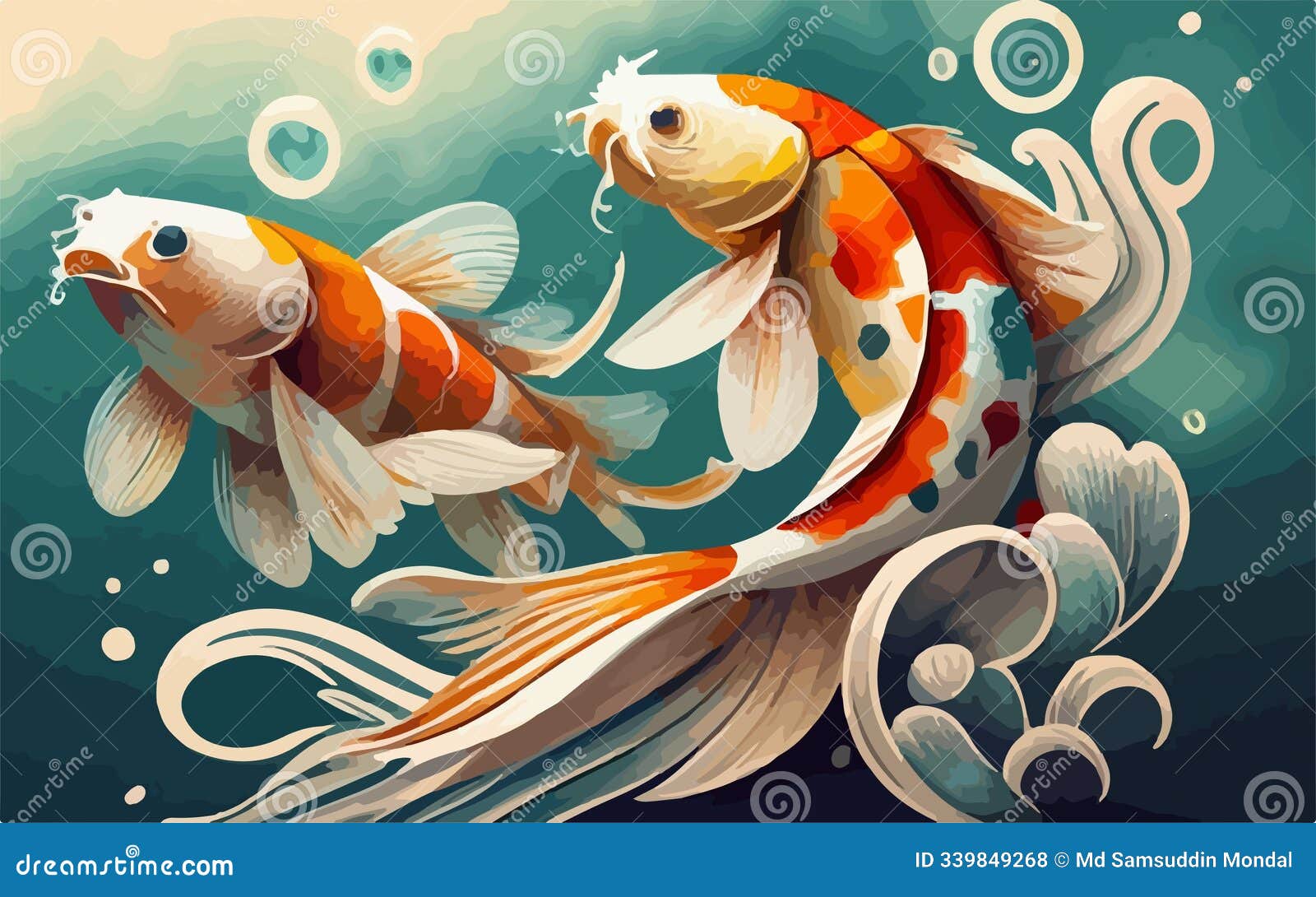 Watercolor Illustration of Koi Fish, Botanical Illustration, Flowers ...