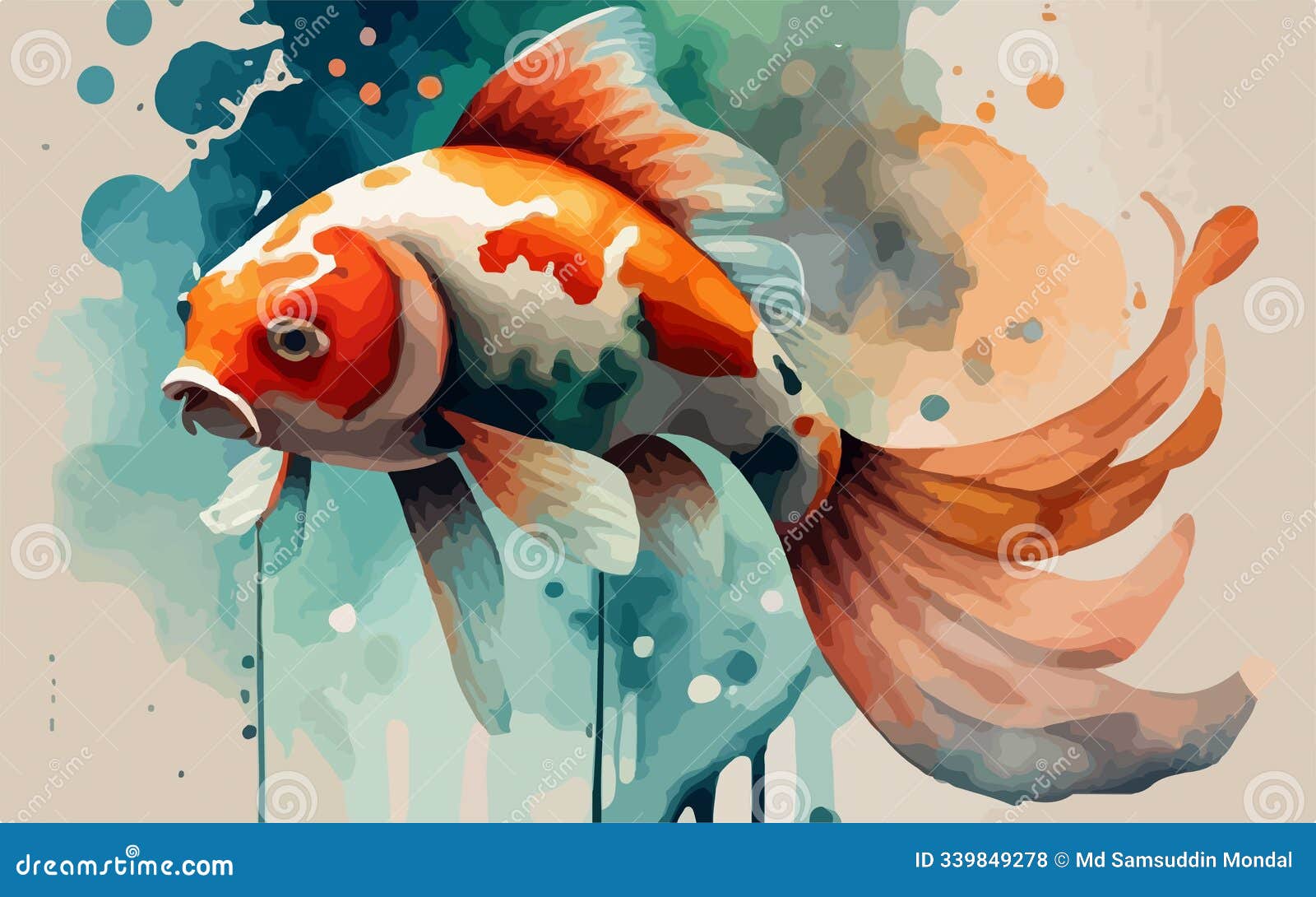 Watercolor Illustration of Koi Fish, Botanical Illustration, Flowers ...