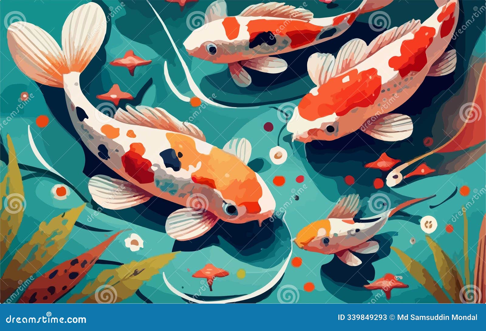 Watercolor Illustration of Koi Fish, Botanical Illustration, Flowers ...