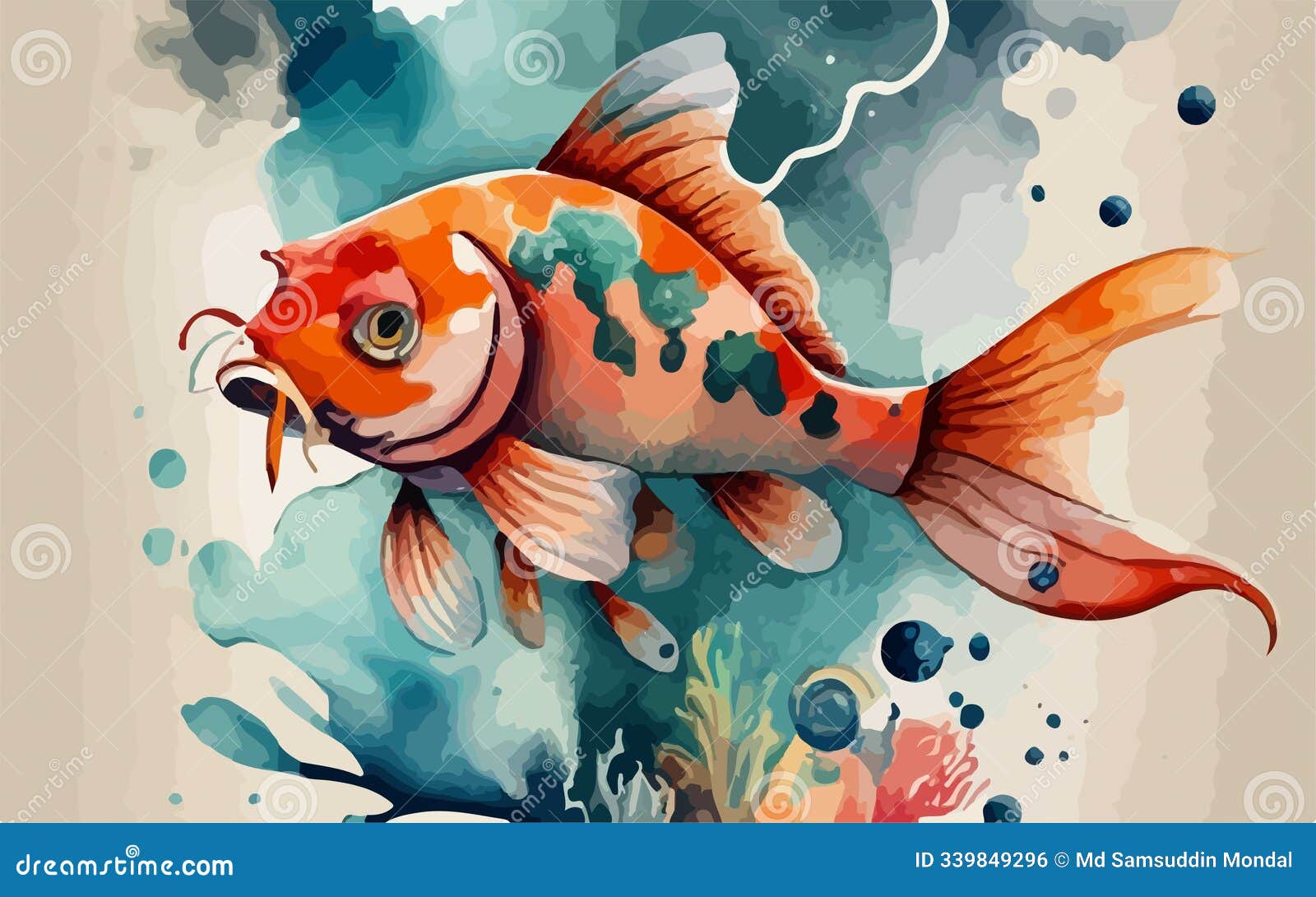 Watercolor Illustration of Koi Fish, Botanical Illustration, Flowers ...