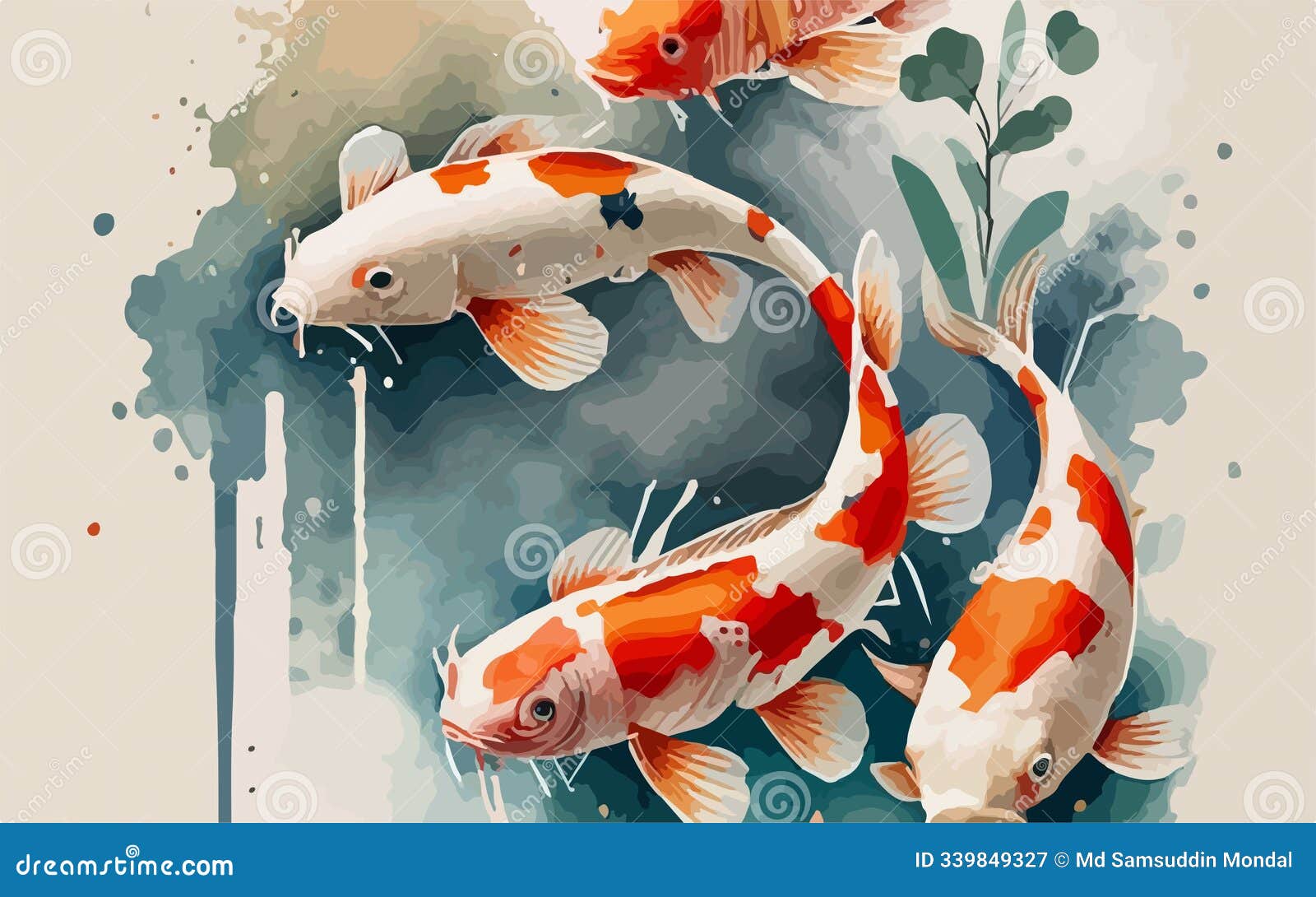 Watercolor Illustration of Koi Fish, Botanical Illustration, Flowers ...