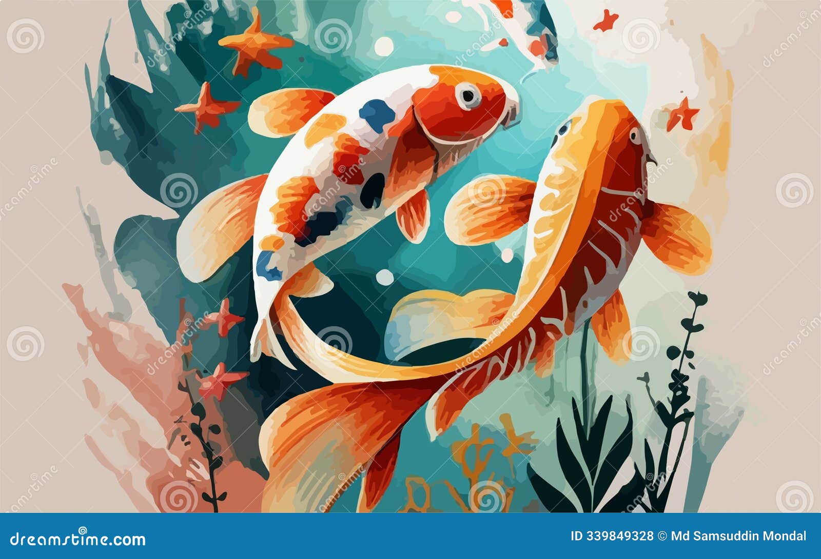 Watercolor Illustration of Koi Fish, Botanical Illustration, Flowers ...