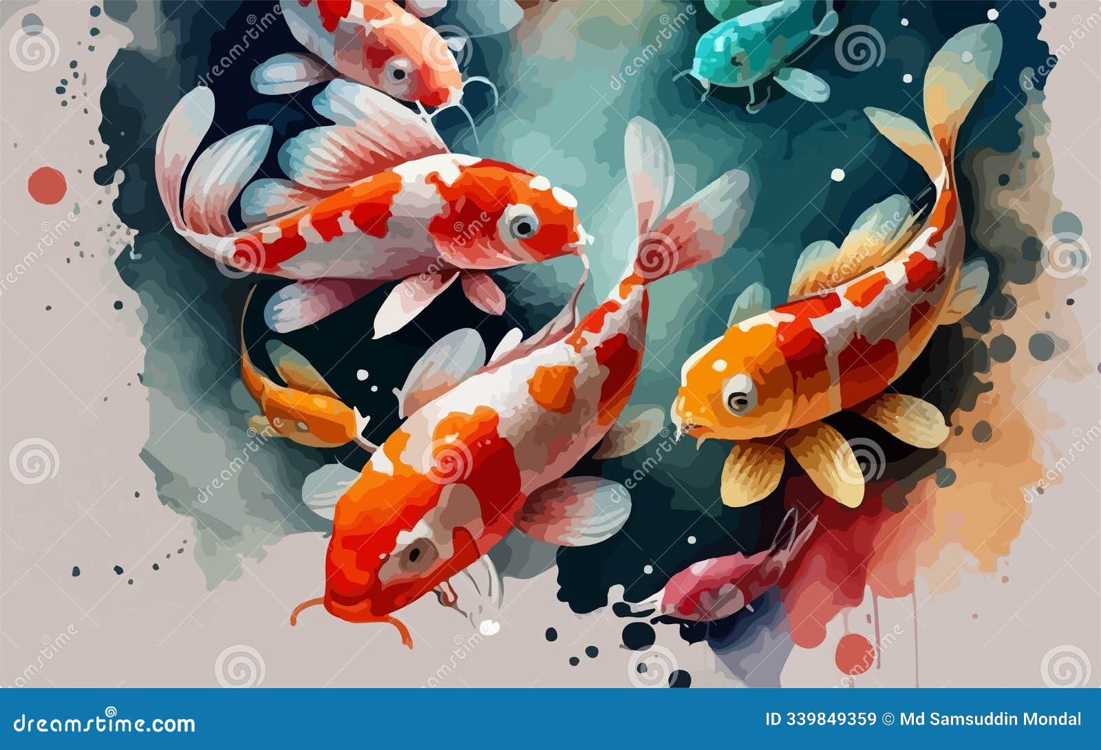 Watercolor Illustration of Koi Fish, Botanical Illustration, Flowers ...