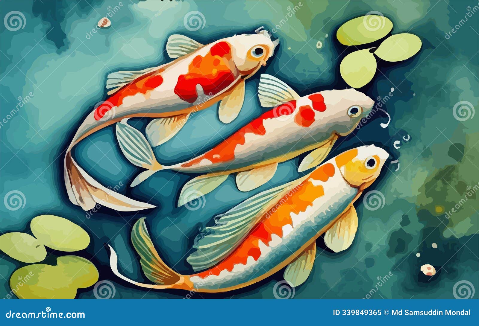 Watercolor Illustration of Koi Fish, Botanical Illustration, Flowers ...