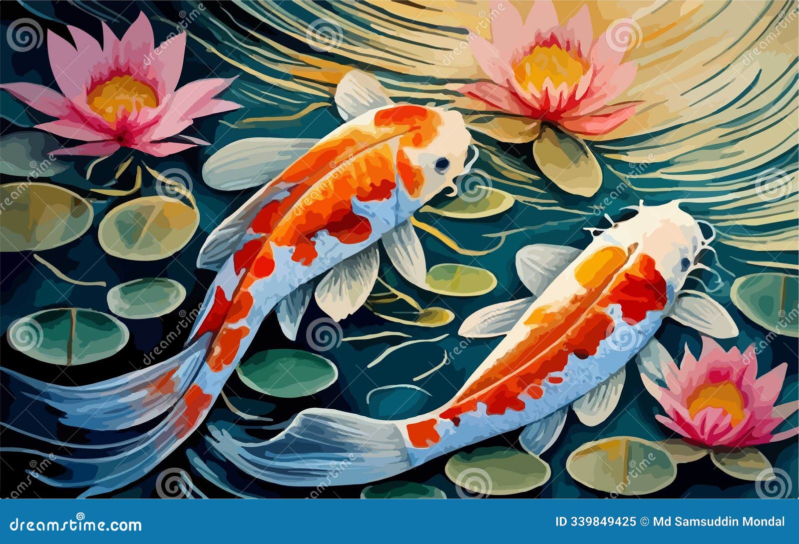 Watercolor Illustration of Koi Fish, Botanical Illustration, Flowers ...