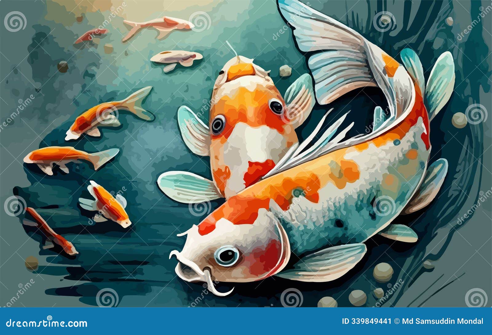 Watercolor Illustration of Koi Fish, Botanical Illustration, Flowers ...