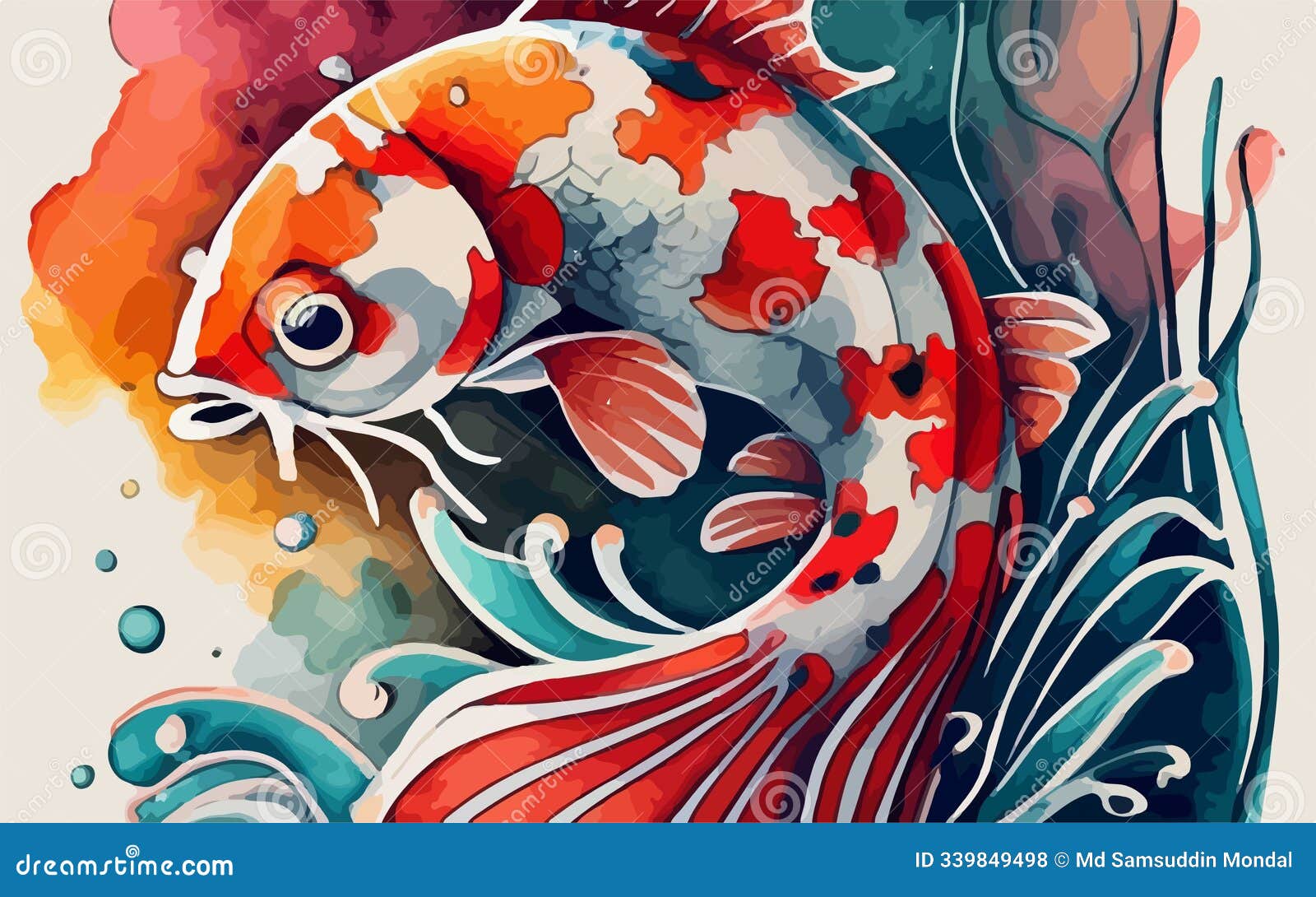 Watercolor Illustration of Koi Fish, Botanical Illustration, Flowers ...