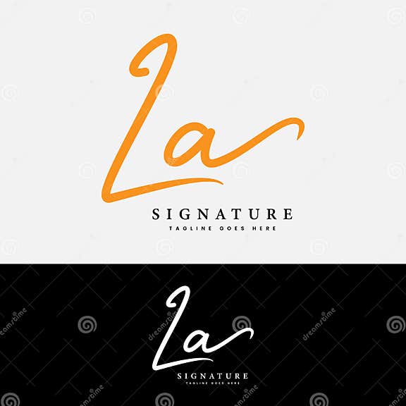 L, a, LA Initial Letter Logo. Alphabet LA Handwritten Signature Logo ...