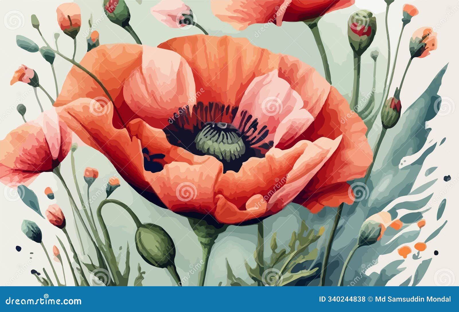 Watercolor Illustration of Oriental Poppy, Botanical Illustration ...