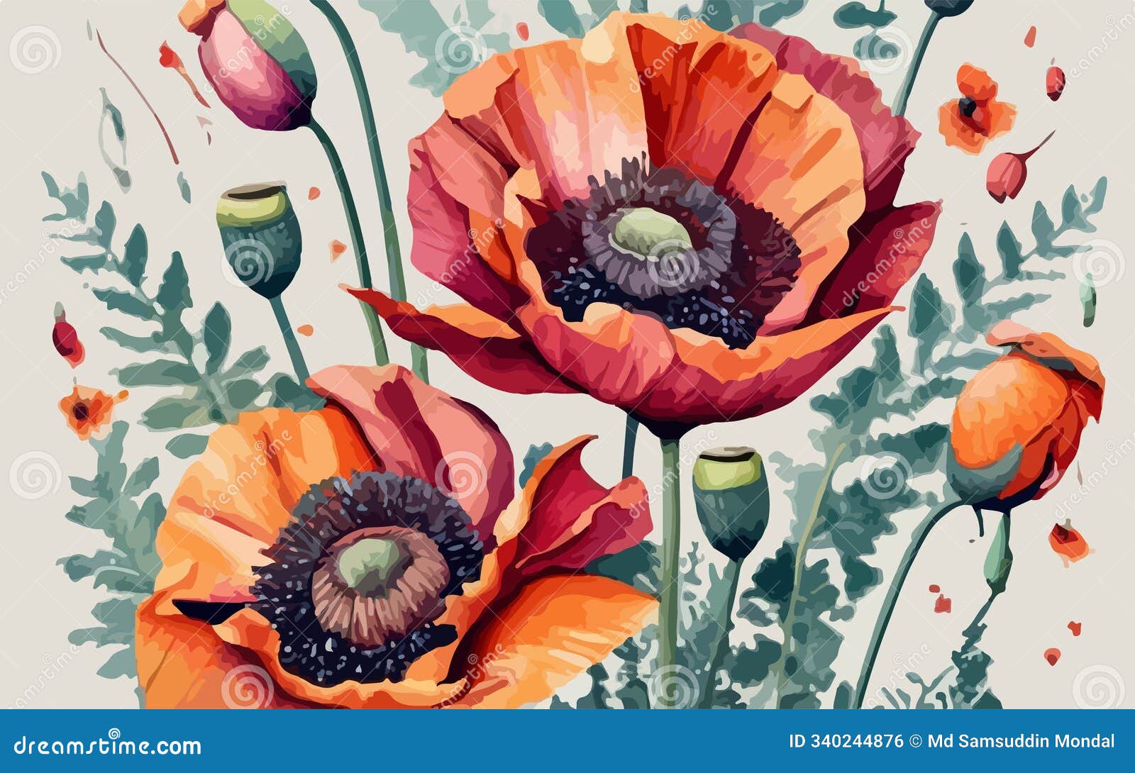 Watercolor Illustration of Oriental Poppy, Botanical Illustration ...