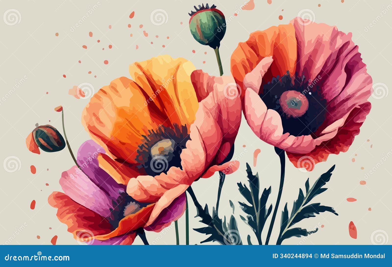 Watercolor Illustration of Oriental Poppy, Botanical Illustration ...