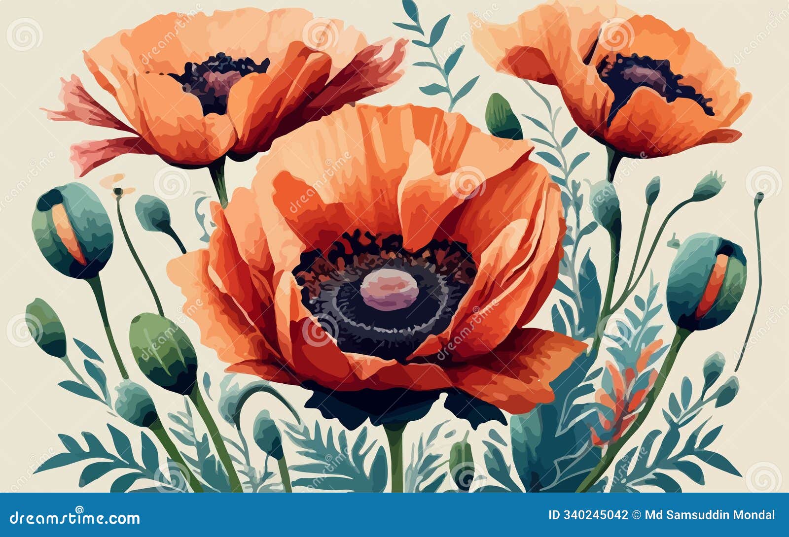 Watercolor Illustration of Oriental Poppy, Botanical Illustration ...