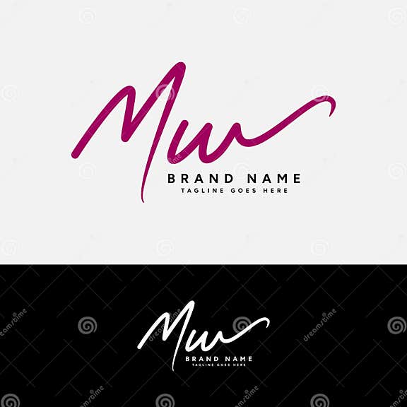 M, W, MW Initial Letter Logo. Alphabet MW Handwritten Signature Logo ...