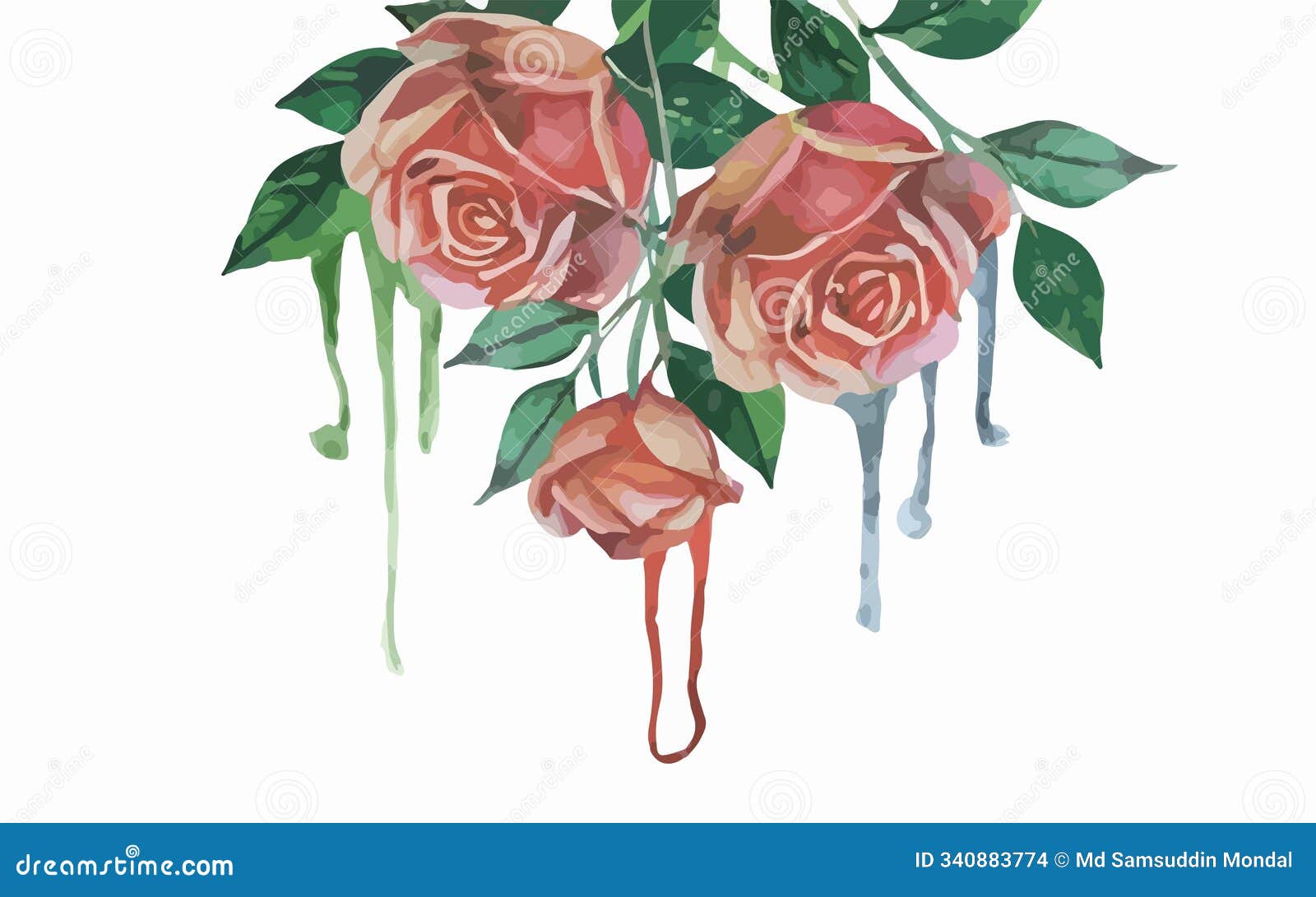 Watercolor Illustration of Dripping Roses, Illustration, Generative AI ...