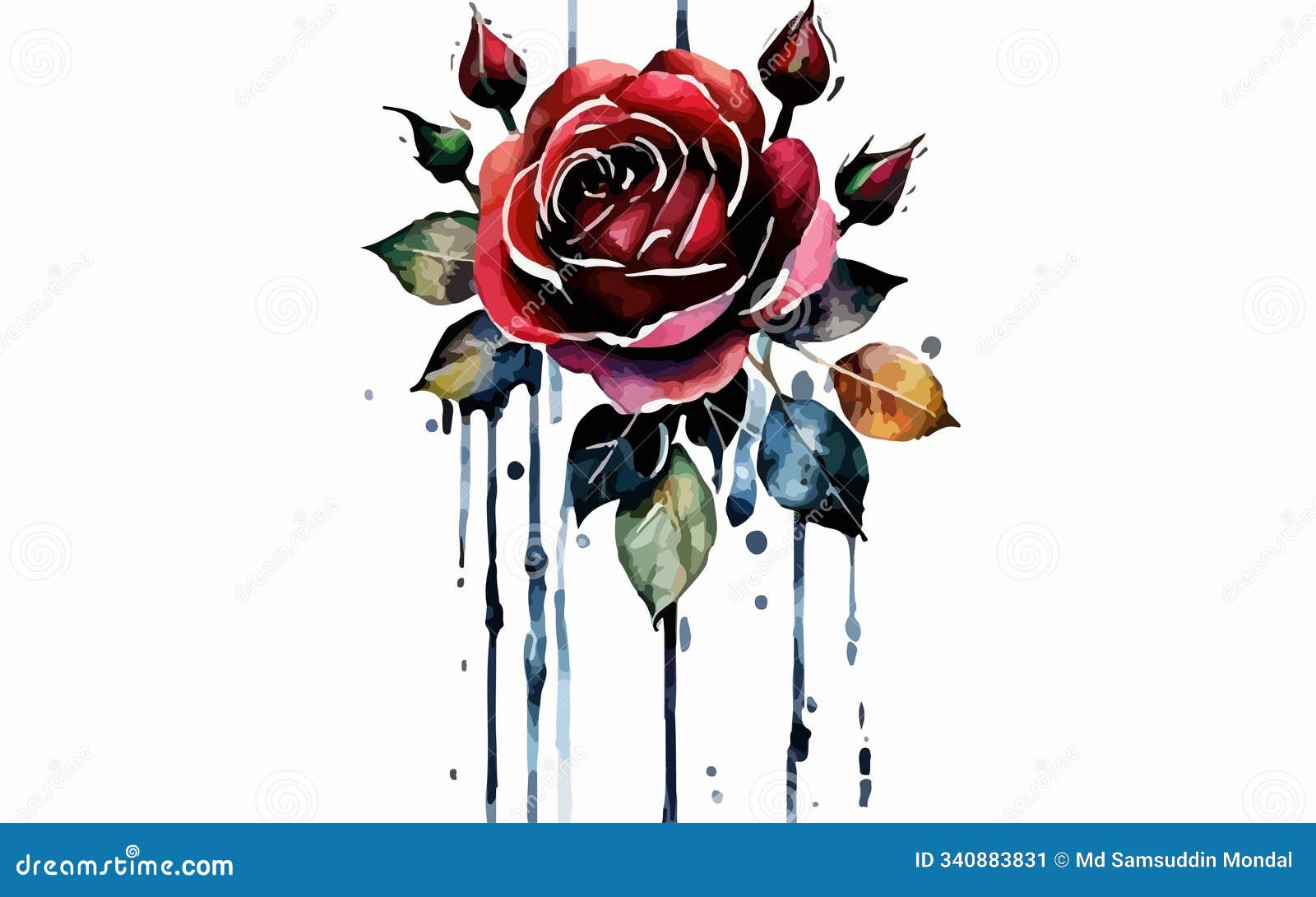 Watercolor Illustration of Dripping Roses, Illustration, Generative AI ...