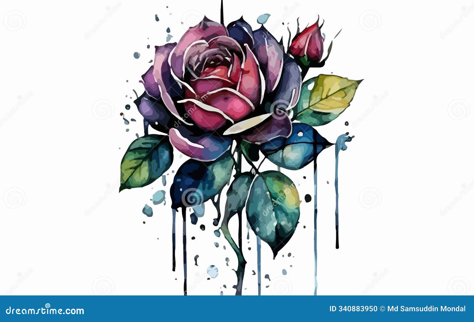 Watercolor Illustration of Dripping Roses, Illustration, Generative AI ...