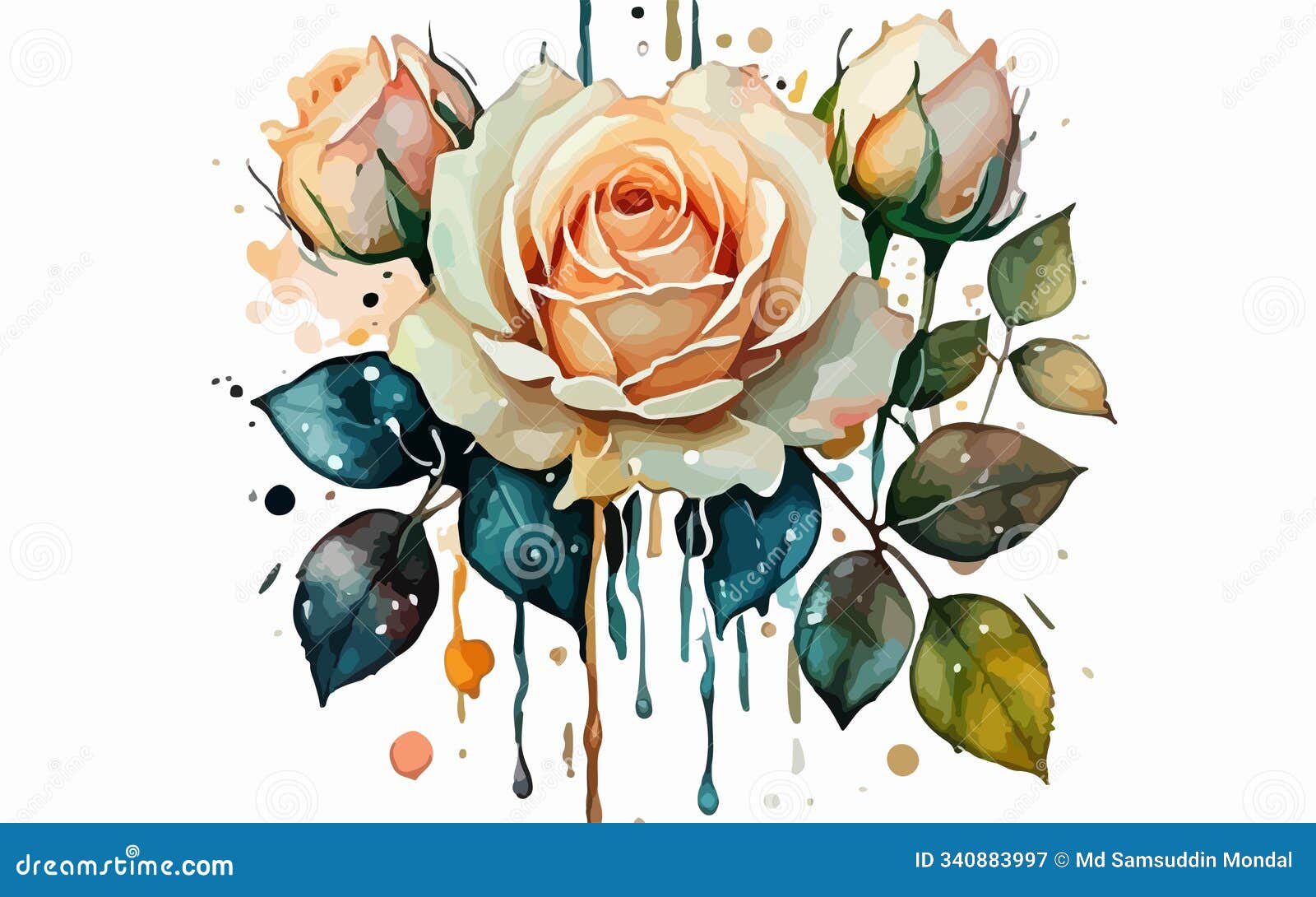 Watercolor Illustration of Dripping Roses, Illustration, Generative AI ...