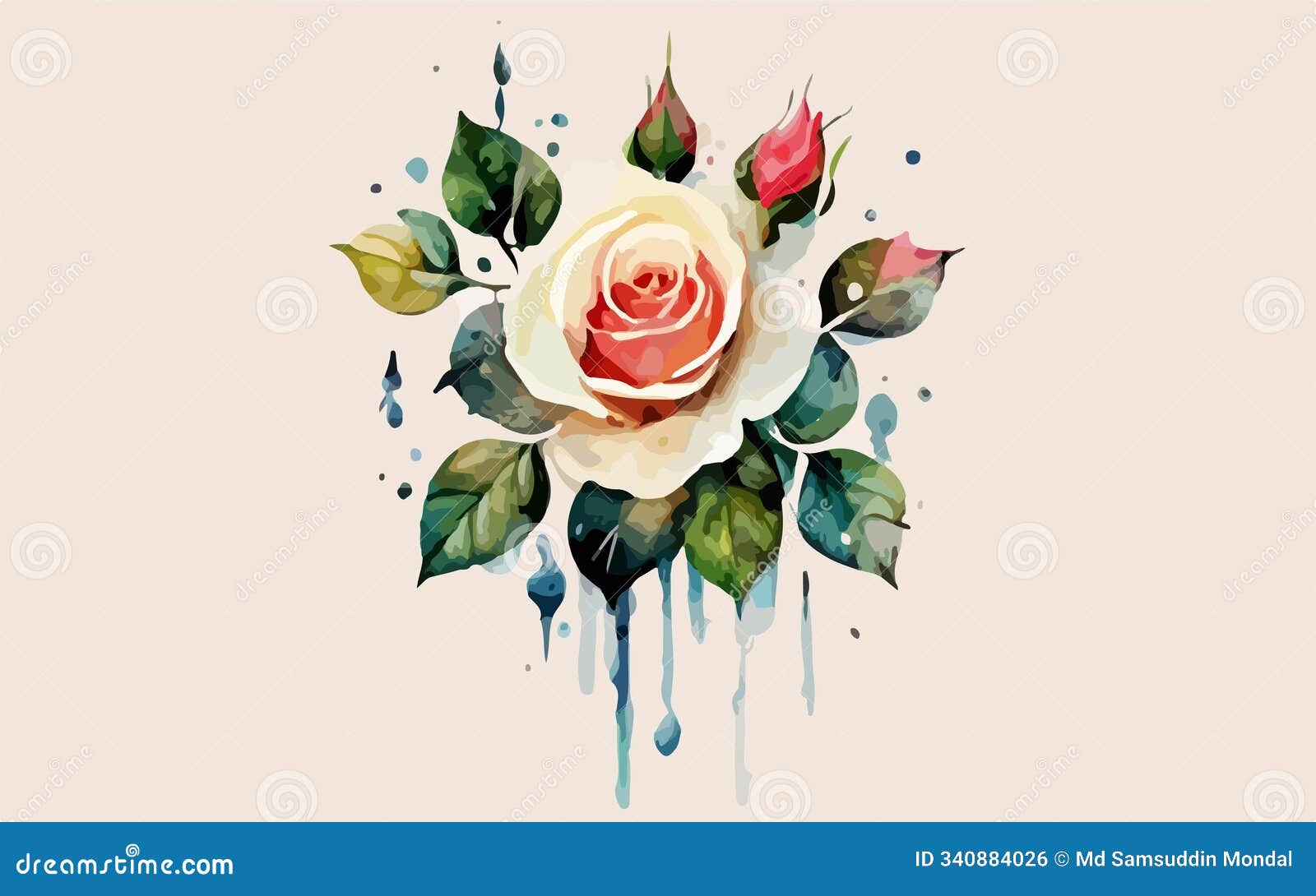 Watercolor Illustration of Dripping Roses, Illustration, Generative AI ...