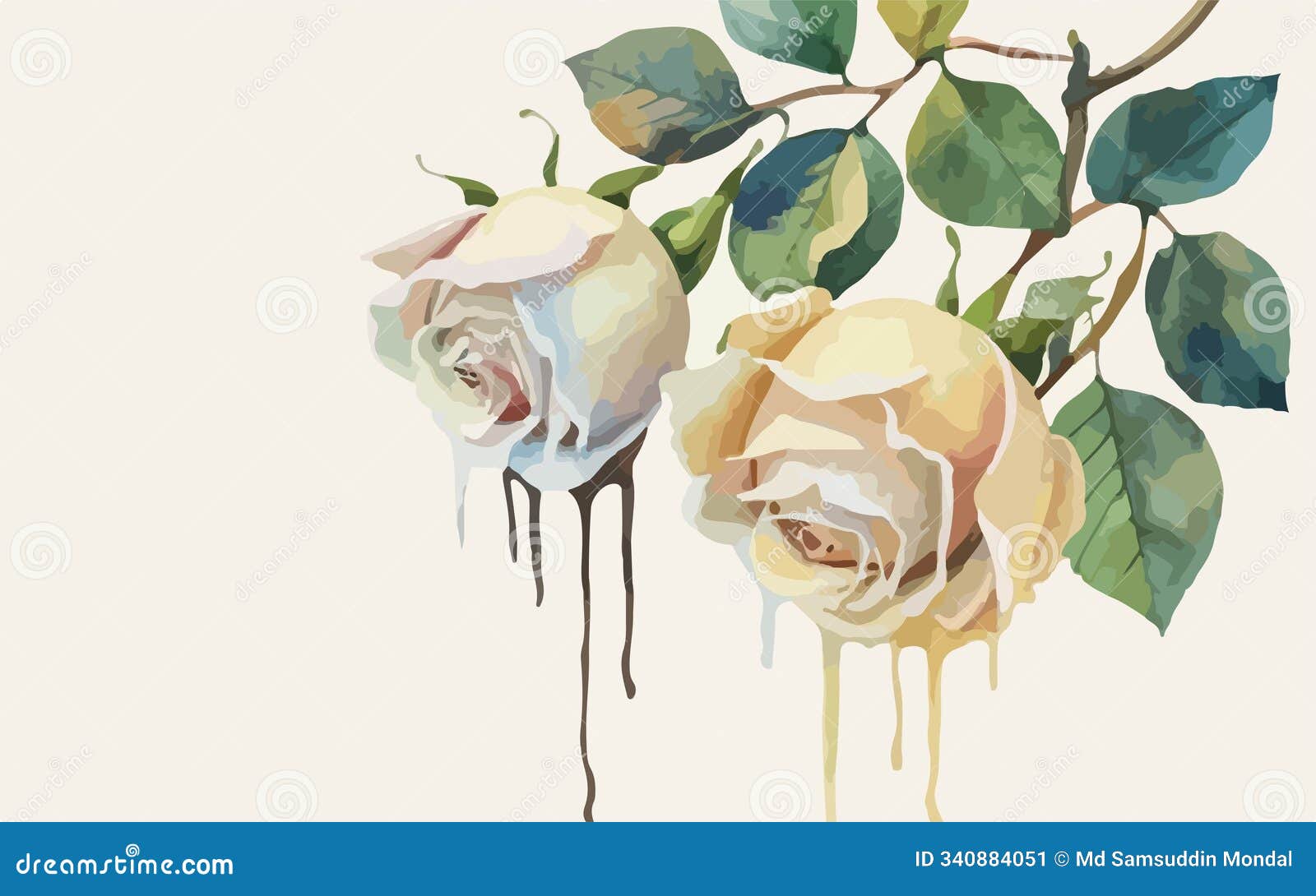 Watercolor Illustration of Dripping Roses, Illustration, Generative AI ...