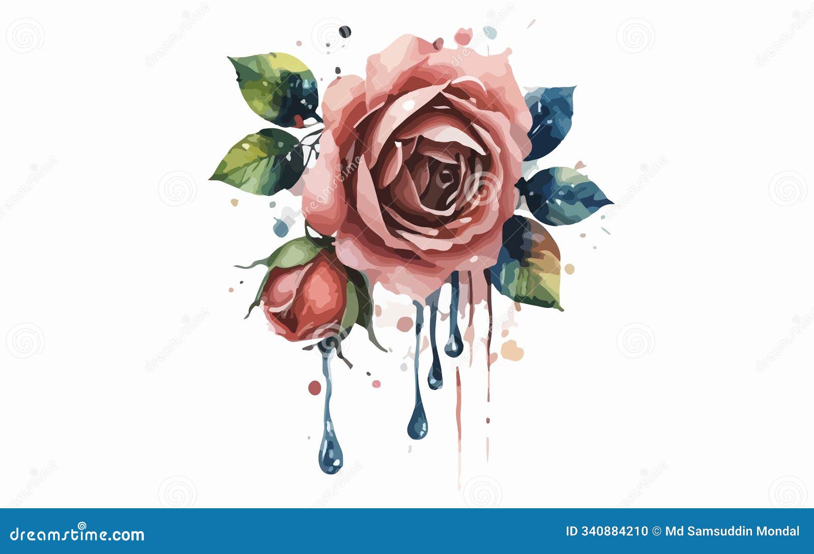 Watercolor Illustration of Dripping Roses, Illustration, Generative AI ...