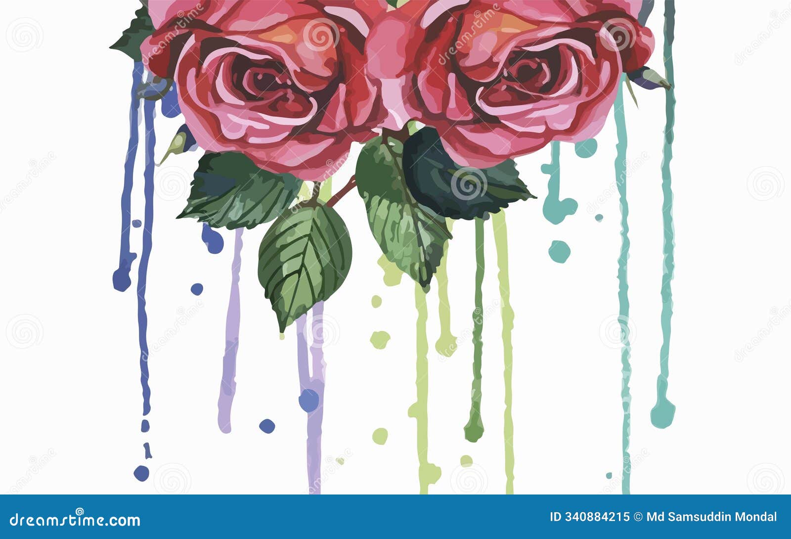 Watercolor Illustration of Dripping Roses, Illustration, Generative AI ...