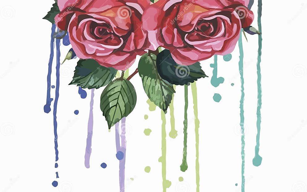 Watercolor Illustration of Dripping Roses, Illustration, Generative AI ...