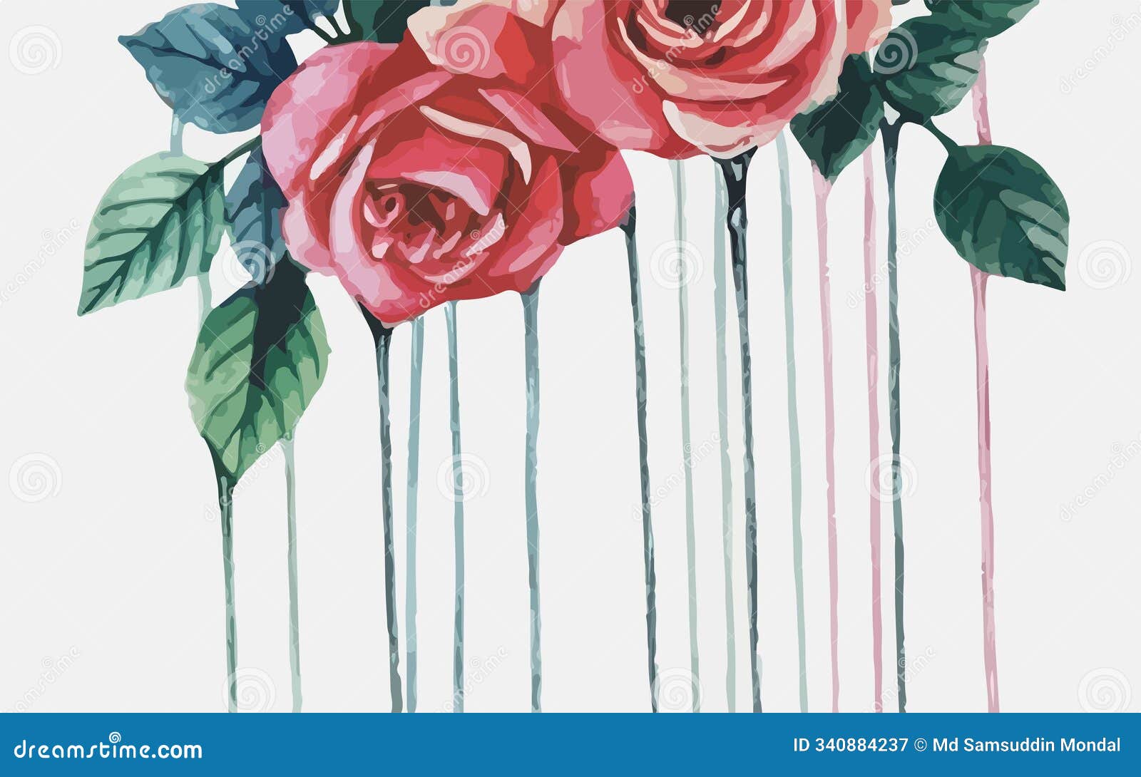 Watercolor Illustration of Dripping Roses, Illustration, Generative AI ...
