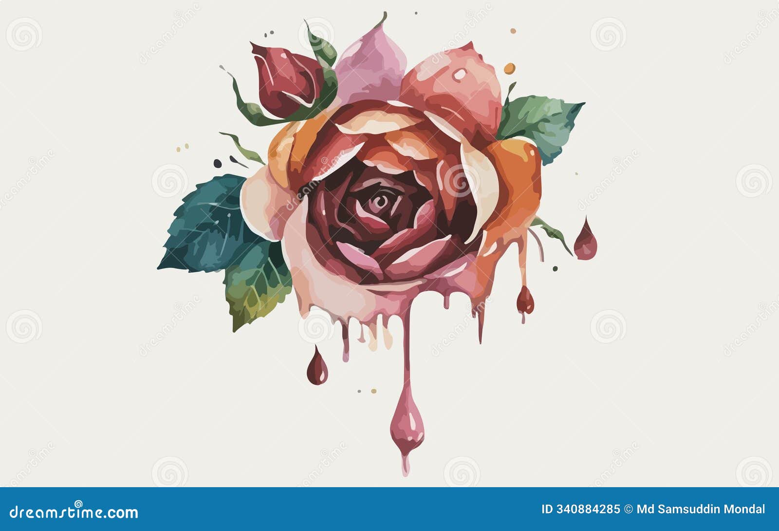 Watercolor Illustration of Dripping Roses, Illustration, Generative AI ...