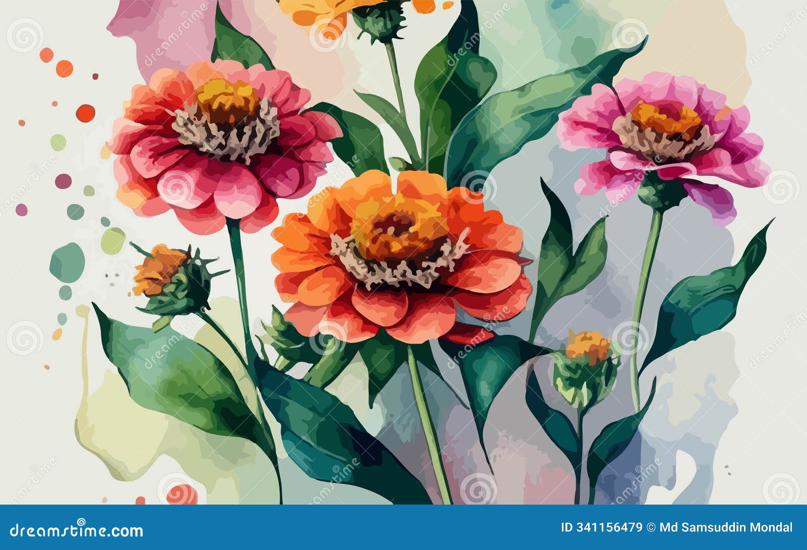 Watercolor Illustration of Zinnia, Illustration, Generative AI Stock ...