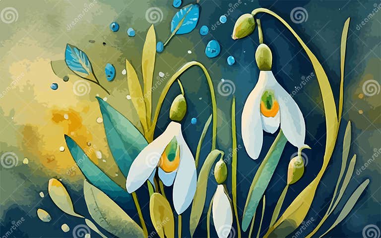 Watercolor Illustration of Snowdrop, Illustration, Generative AI Stock ...