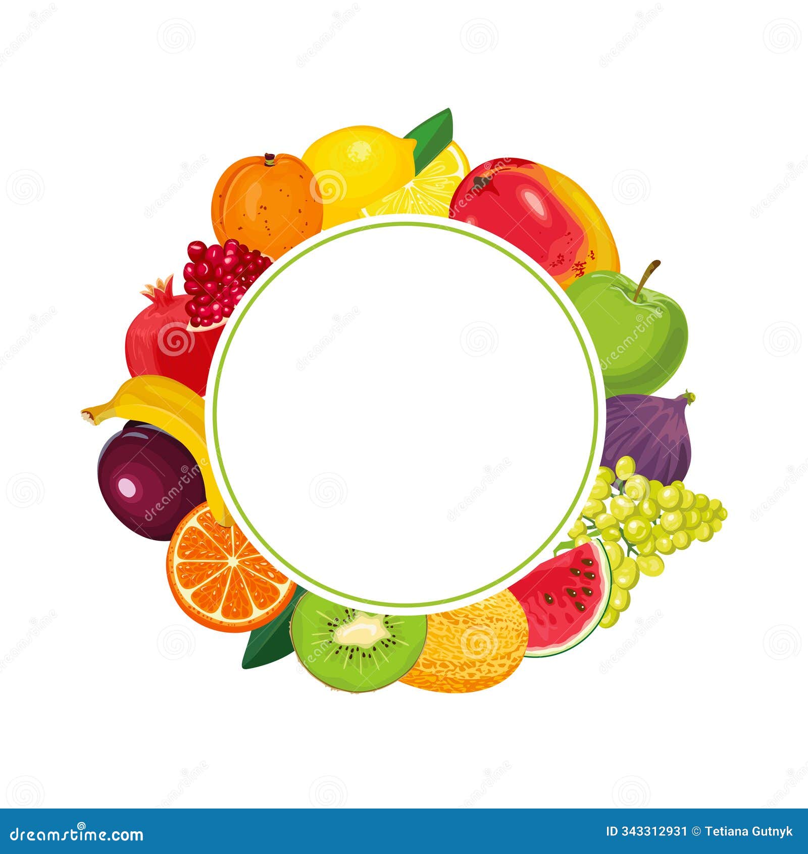 Fruits Round Frame with Copy Space for Text. Stock Illustration ...