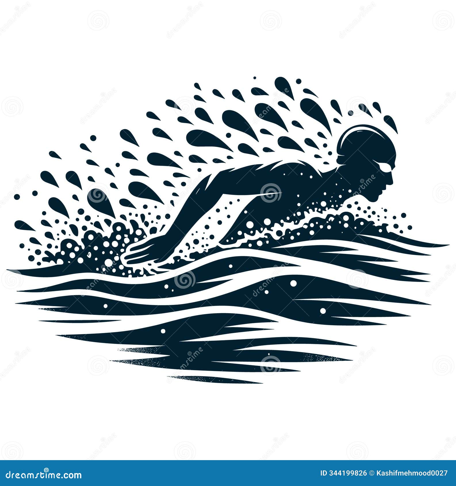 Dynamic Swimmer Illustration Cutting through the Waves Stock Vector ...