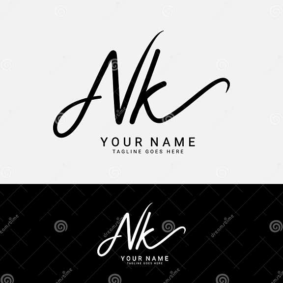 N, K, NK Initial Letter Logo. Alphabet NK Handwritten Signature Logo ...
