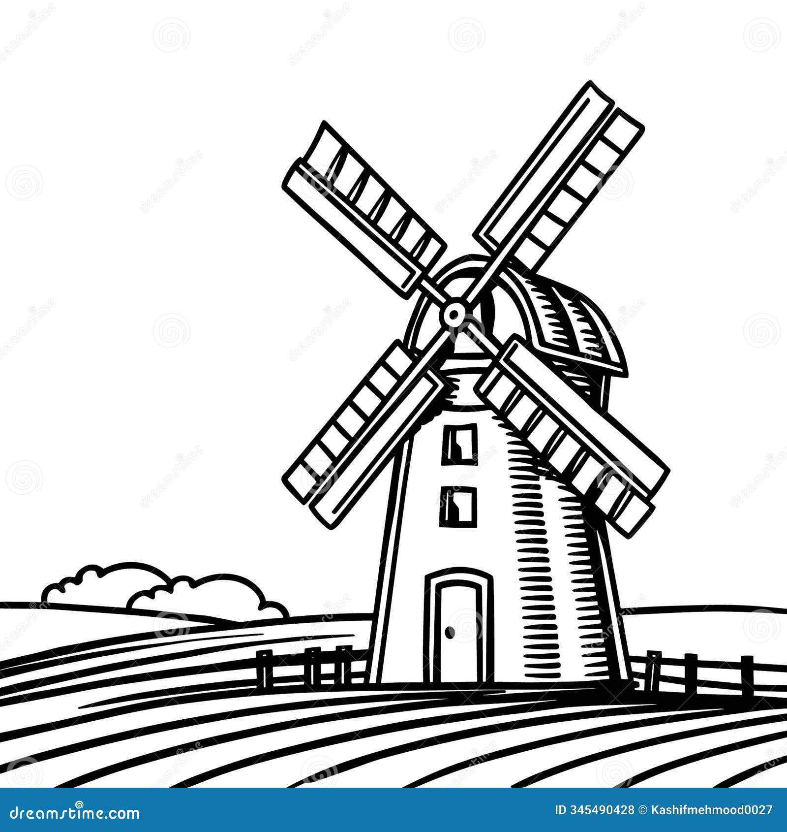 Traditional Four Sail Windmill in Countryside – Black and White ...