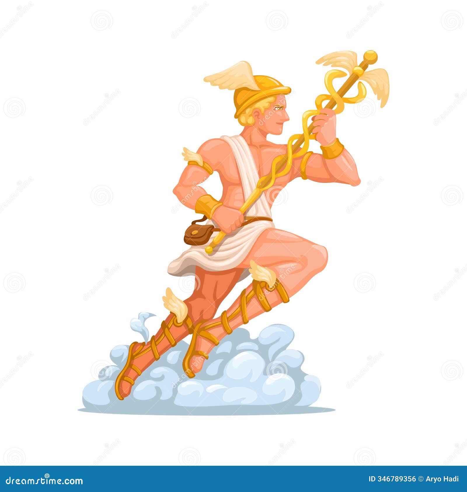 Hermes God Greek Mythology Olympus Messenger Illustration Vector Stock ...