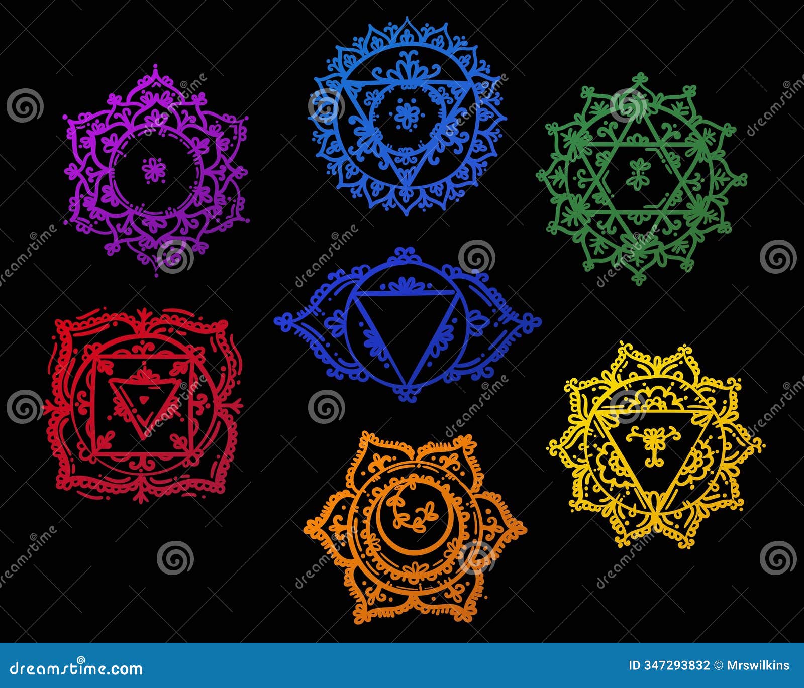 Vector Hand Drawn Decorative, Ornamental Style Chakra Symbols Stock ...