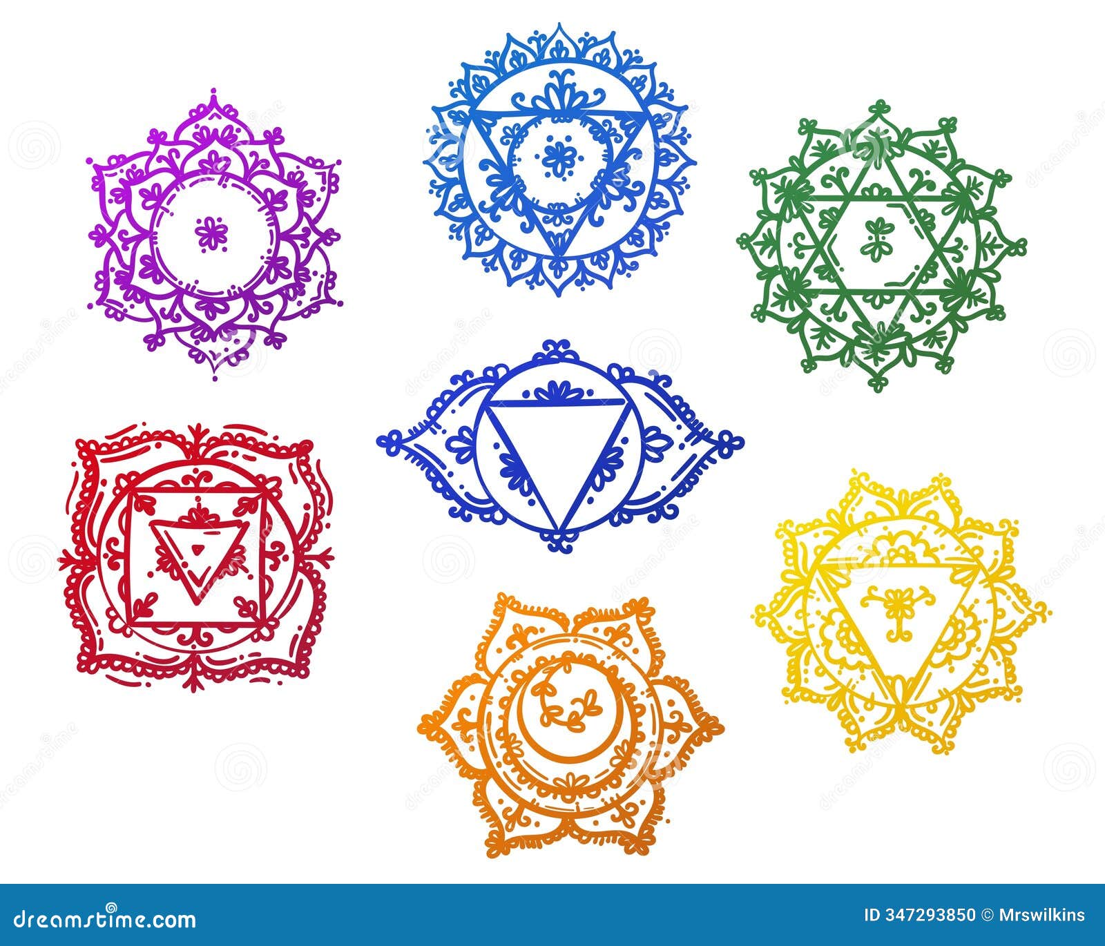 Vector Hand Drawn Decorative, Ornamental Style Chakra Symbols Stock ...