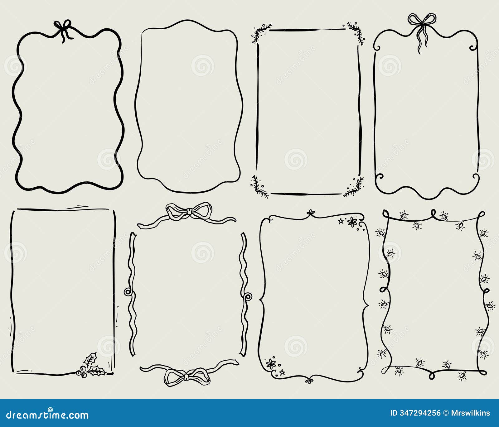 Beautiful Hand Drawn Whimsical Style Vector Christmas Frames Set Stock ...