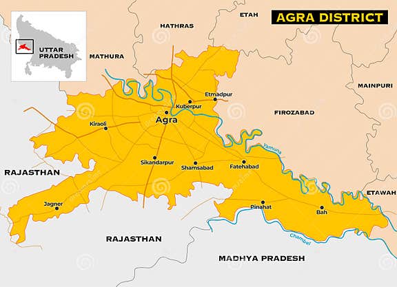 Detailed map of Agra stock vector. Illustration of community - 347348438